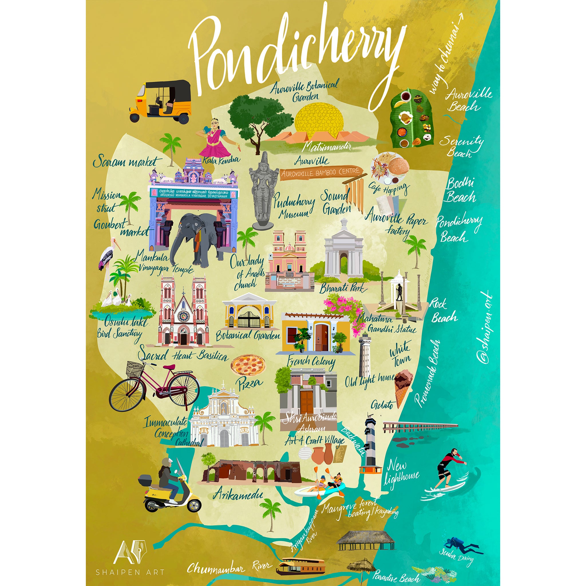 Pondicherry tourist Map – Shaipen Art